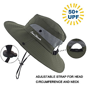 Women Ponytail Summer Sun Hat Wide Brim UV Hats Floppy Bucket Cap for Safari Beach Fishing Gardening Army Green