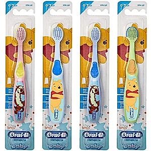 Oral-B Baby Manual Toothbrush, Pooh Characters, 0-3 Years Old, Extra Soft (Characters Vary) - Pack of 4
