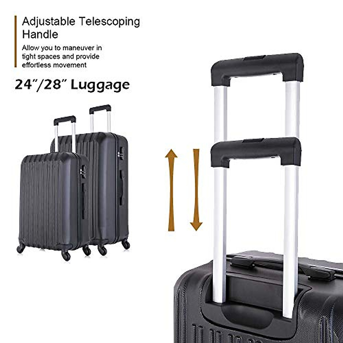 Fridtrip 4 Piece Luggage Sets Hard Shell Lightweight ABS Luggage Suitcase with Durable Spinner Wheels 16" 20" 24" 28" (Black)