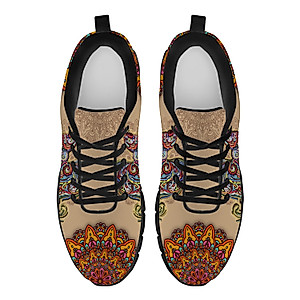 Mens Womens Rooster Shoes Running Walking Tennis Sneakers Mandala Rooster Flower Farm Animal Shoes Gifts for Women Men,Size 9 Men/10.5 Women Black