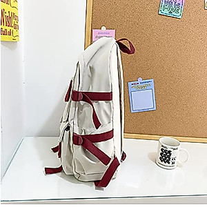 Women College Backpack Multipocket Nylon Waterproof Rucksack Portable Summer Travel Bag Large Capacity Casual Daypack,Purple,45 * 32cm