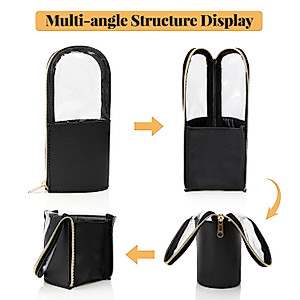 OCHEAL Makeup Brush Holders,Makeup Brush Organizer For Vanity,Portable Travel Makeup Brush Case, Makeup Artist Cosmetic Brushes Storage Bag Stand-Up Brush Cup Organizer-Black