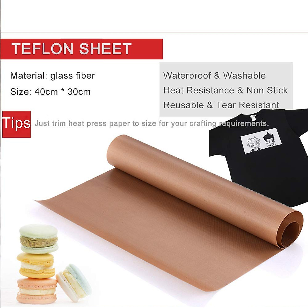 3 Pack PTFE Teflon Sheet for Heat Press Transfer Sheet 16" x 12" Non Stick Heat Transfer Paper Washable Reusable Heat Resistant Baking Sheets Craft Mat (Brown)
