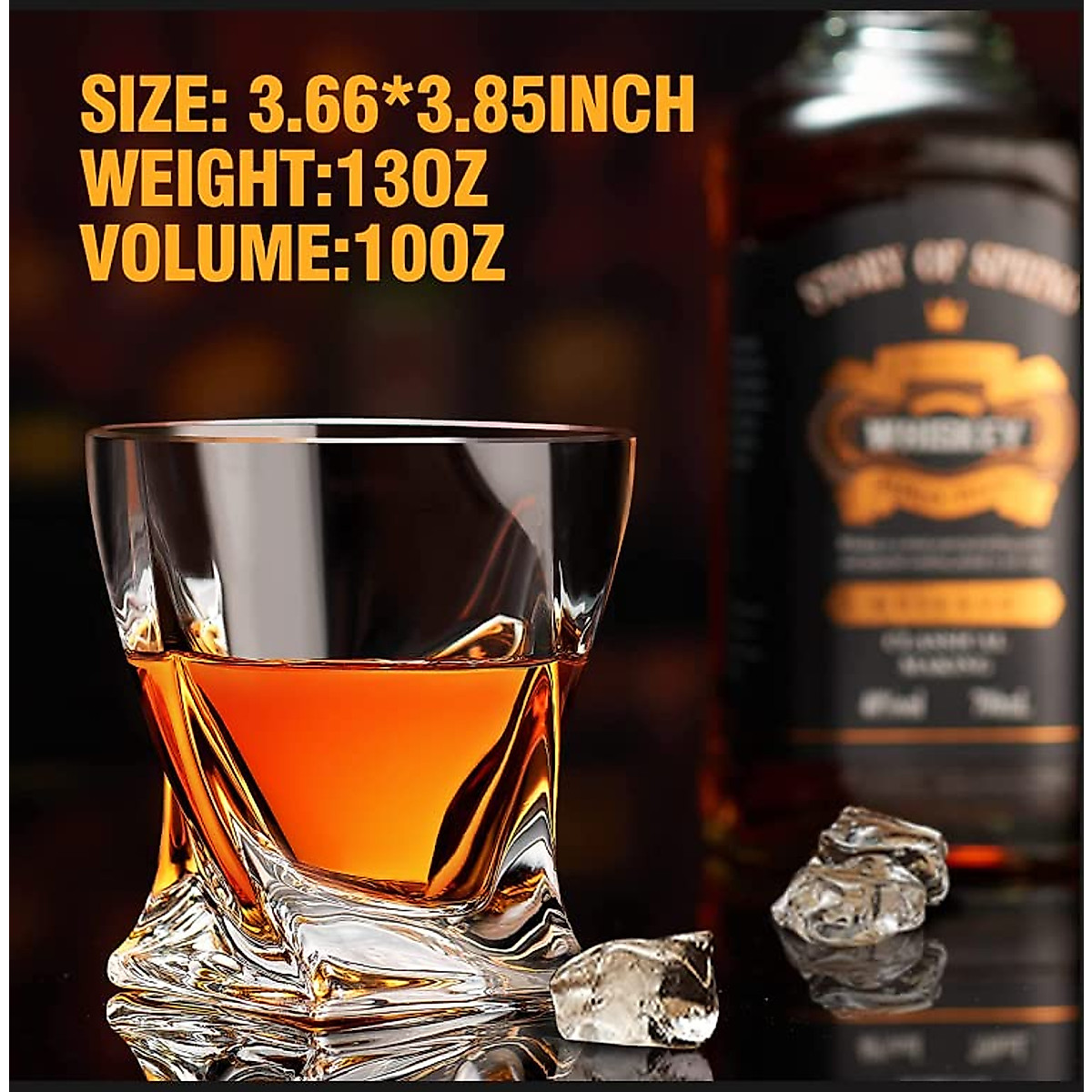 KITNATS Old Fashioned Whiskey Glasses 10 OZ Rocks Glasses Set of 4, Gift Box - Barware For Bourbon, Scotch, Rum glasses, Whisky Cocktail Drinks for Men Women