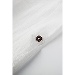 JMIERR Mens Casual Cotton Linen Texture Henley Shirt Short Sleeve Button Down Shirt Summer Beach Tropical Cruise Shirts US 43(L) White