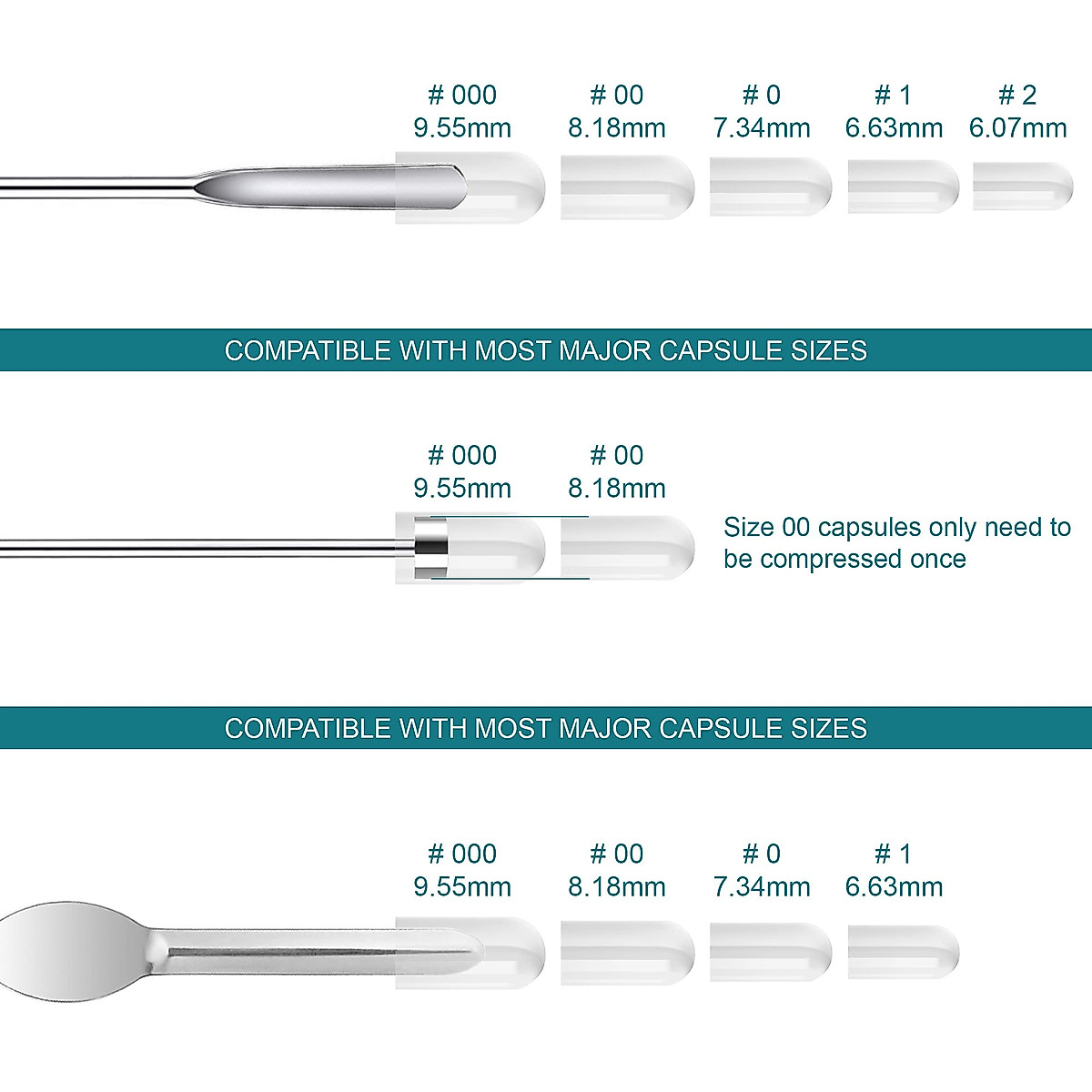 Capsule Filling Machine Kit – Pill Filler Tray Tools Size 00 for Quickly Maker Empty Gel Capsules, Lab Spoons Spatula Scoops Tool (6Pcs)
