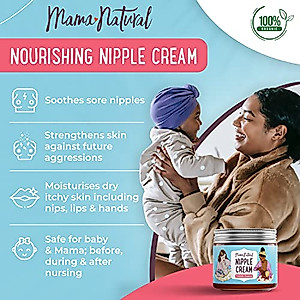 Mama Natural Nipple Cream for Breastfeeding (2 oz) | 100% Organic Nipple Balm Safe for Nursing | Probiotic Powered & Lanolin Free Organic Nipple Butter | Sore Nipple Relief Breastfeeding