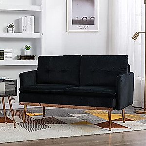 56-inch Small Velvet Sofa, Modern Loveseat Couch with Rose Golden Metal Legs, 700 Pounds Weight Capacity, Twin Size Sofa Couch with Removable Cushion for Living Room and Bedroom (Navy Black)