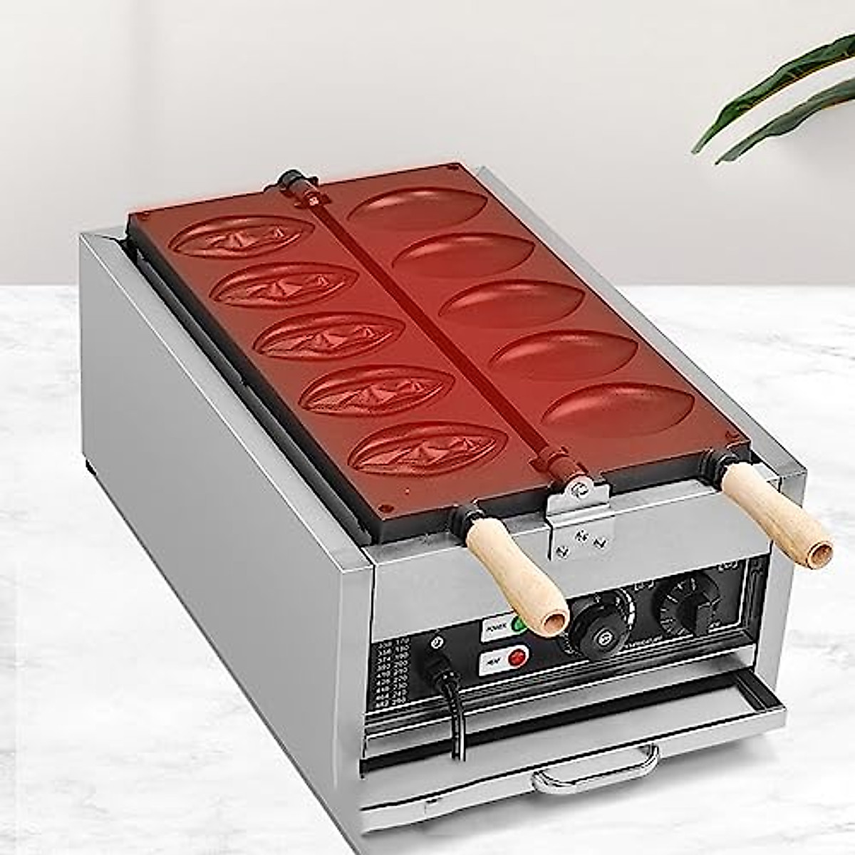 UEIDIHI 5Pcs Abalone Fish Waffle Maker, Commercial Electric Non Stick Strange Shaped Waffle Iron, Abalone Cake Baker Machine for Party Cafe Tea Snack Shop