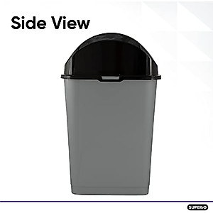 Small Swing Top Trash Can with Lid, 4.5 Gallon Plastic Trash Can, 2 Pack Compact Garbage Can, Wastebasket with Swing Top Lid, Waste Bin for Home, Kitchen, Office, Bedroom, Bathroom -18 Qt (Grey/Black)