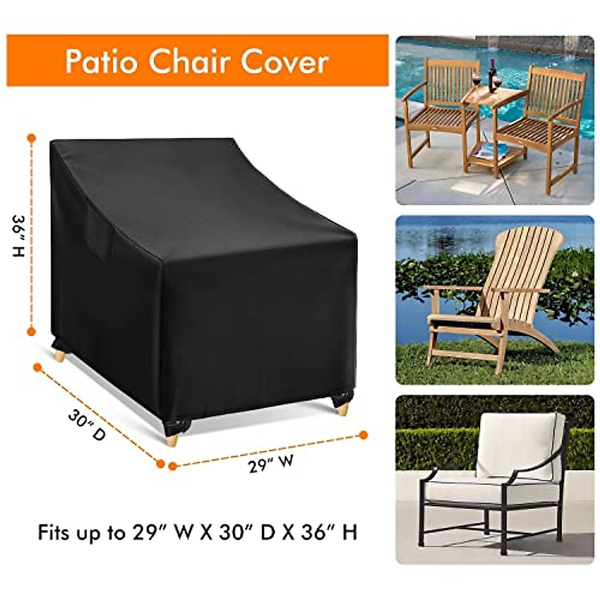WLEAFJ Outdoor Chair Covers Waterproof, Black Lawn Patio Furniture Covers, Heavy Duty Patio Lounge Deep Seat Cover, 2 Pack - 29" W x 30" D x 36" H