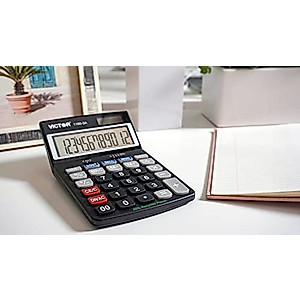 Victor 1180-3A 12-Digit Standard Function Calculator, Battery and Solar Hybrid Powered Adjustable Angle LCD Display, Great for Home and Office Desks, Black
