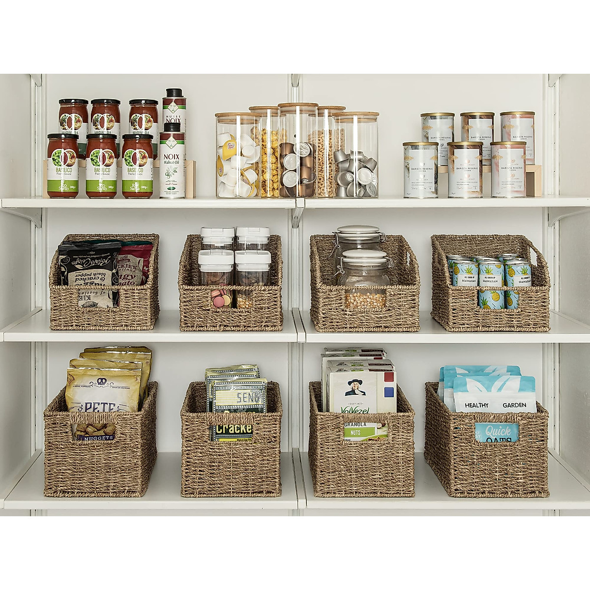 StorageWorks Set of 4 Storage Baskets, Rectangular Wicker Baskets with Built-in Handles