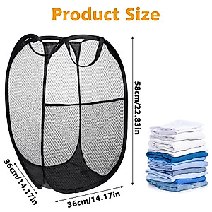 Sibba Pop Up Hamper Mesh Laundry Bag Foldable Basket Travel Black Hamper Pocket Cloths Storage with Handles Large Pop Up Hamper Portable Laundry Organization for Laundry Room Bathroom Dorm