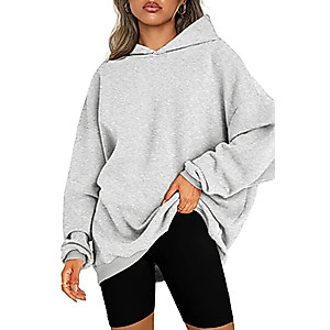 EFAN Sweatshirts Hoodies for Women Oversized Fall Fashion Outfits 2023 Clothes Solid Basic Soft Yoga Loose Winter Tops Sweaters Grey