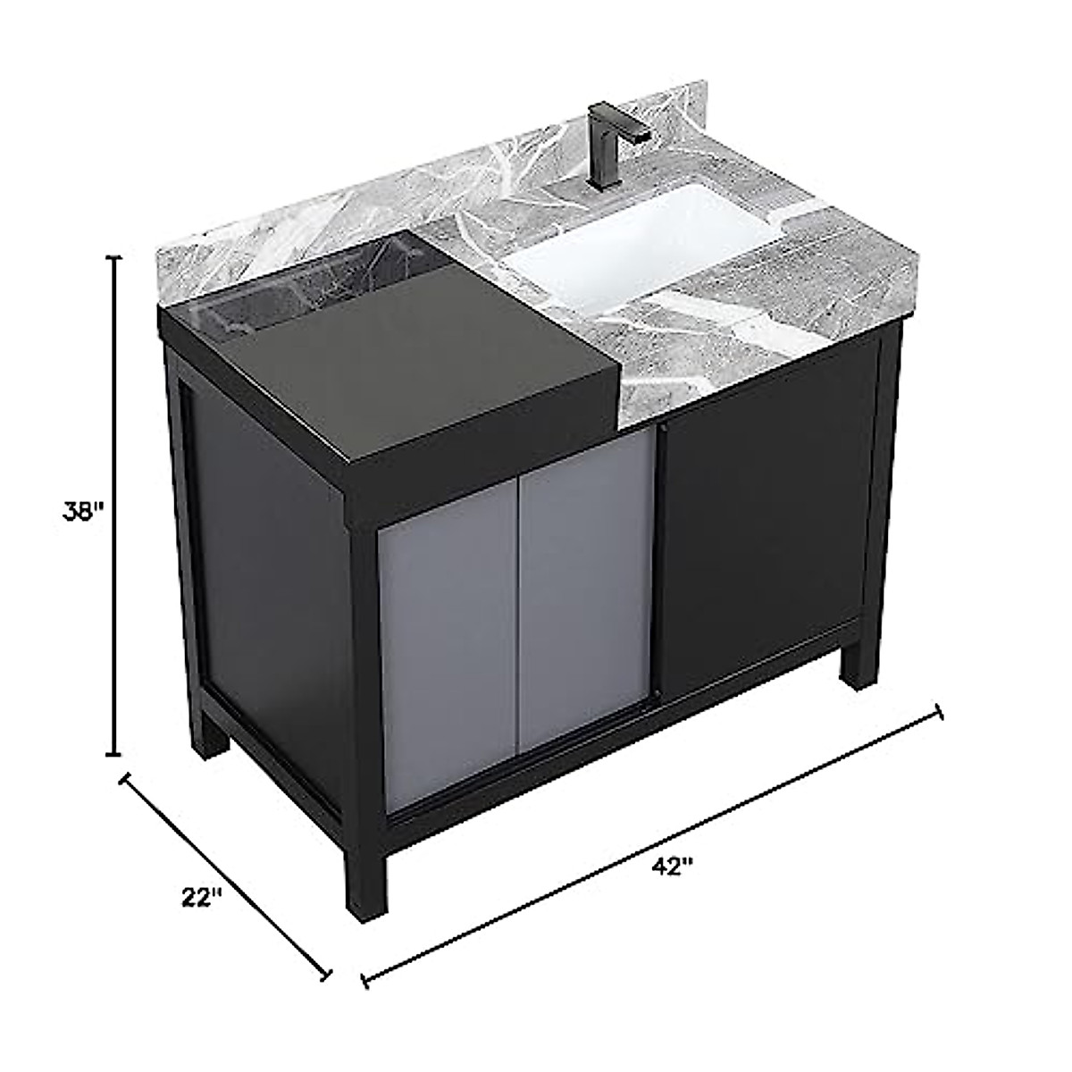 Lexora Home Zilara 42" Single Marble Top Bathroom Vanity with Gun Metal Faucet