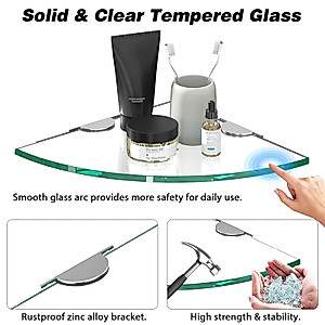Corner Glass Shower Caddy 2 Pack 8MM-Thick Tempered Glass Shelf No Drilling Wall Mount Corner Mounted Shelves Space Saver Adhesive Bathroom Home Shelf Shampoo Holder Organizer Strong Adhesion