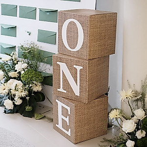 Burlap Print ONE Boxes for 1st Birthday Decorations Boho First Birthday Decorations Gender Neutral 3 Pcs ONE Balloon Box