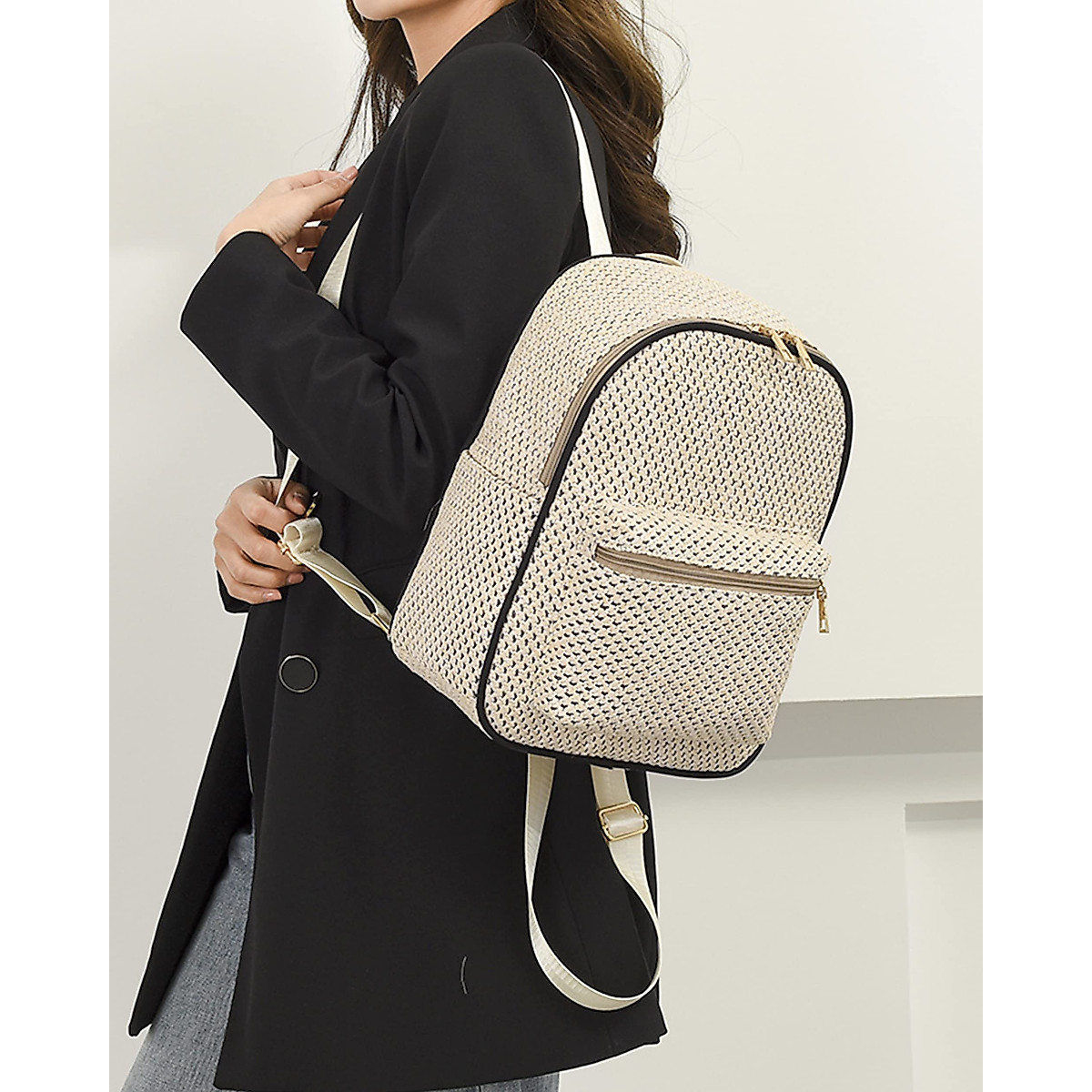 ZLM BAG US Handwoven Straw Backpack for Women Bohemian Beach Backpack Purse Casual Holiday Daypack