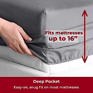 Mellanni Queen Sheet Set - 6-Piece Iconic Collection Bedding, (Including 4 Pillowcases), 16-Inch Deep Pocket, Easy Care, Extra Soft, Cooling Sheets, Brushed Microfiber - Gray