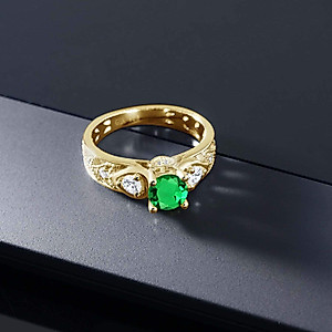 Gem Stone King 18K Yellow Gold Plated Silver Round 6MM Gemstone Birthstone Engagement Ring | Wedding Anniversary Promise Ring For Women | Available In Size 5, 6, 7, 8, 9