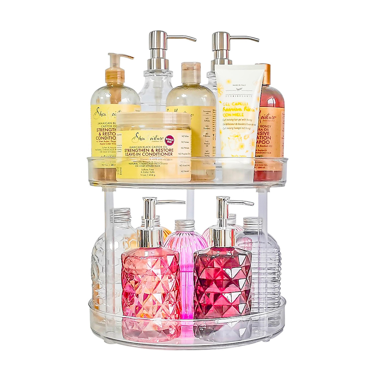 Roninkier 2-Tier Clear Lazy-Susan Turntable – 11-Inch Pantry Spice-Rack Cabinet-Organizer – Plastic Lazy Susan Makeup Organizer for Bathroom Countertop