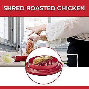 Chicken Shredder Shred Machine, Alternative to Bear Claws Meat Shredder, Meat Shredding Tool with Handles and Non-Skid Base Suitable for Pulled Pork, Beef and Chicken (Red) 25 cm