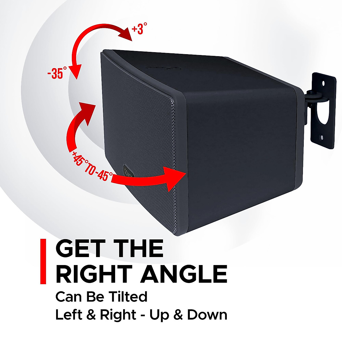 Play 3 Wall Mount Black Pair, Compatible with Sonos Play:3 Only, Twin Pack, Adjustable Swivel & Tilt Mechanism, 2 Mounting Brackets includes All Fixings