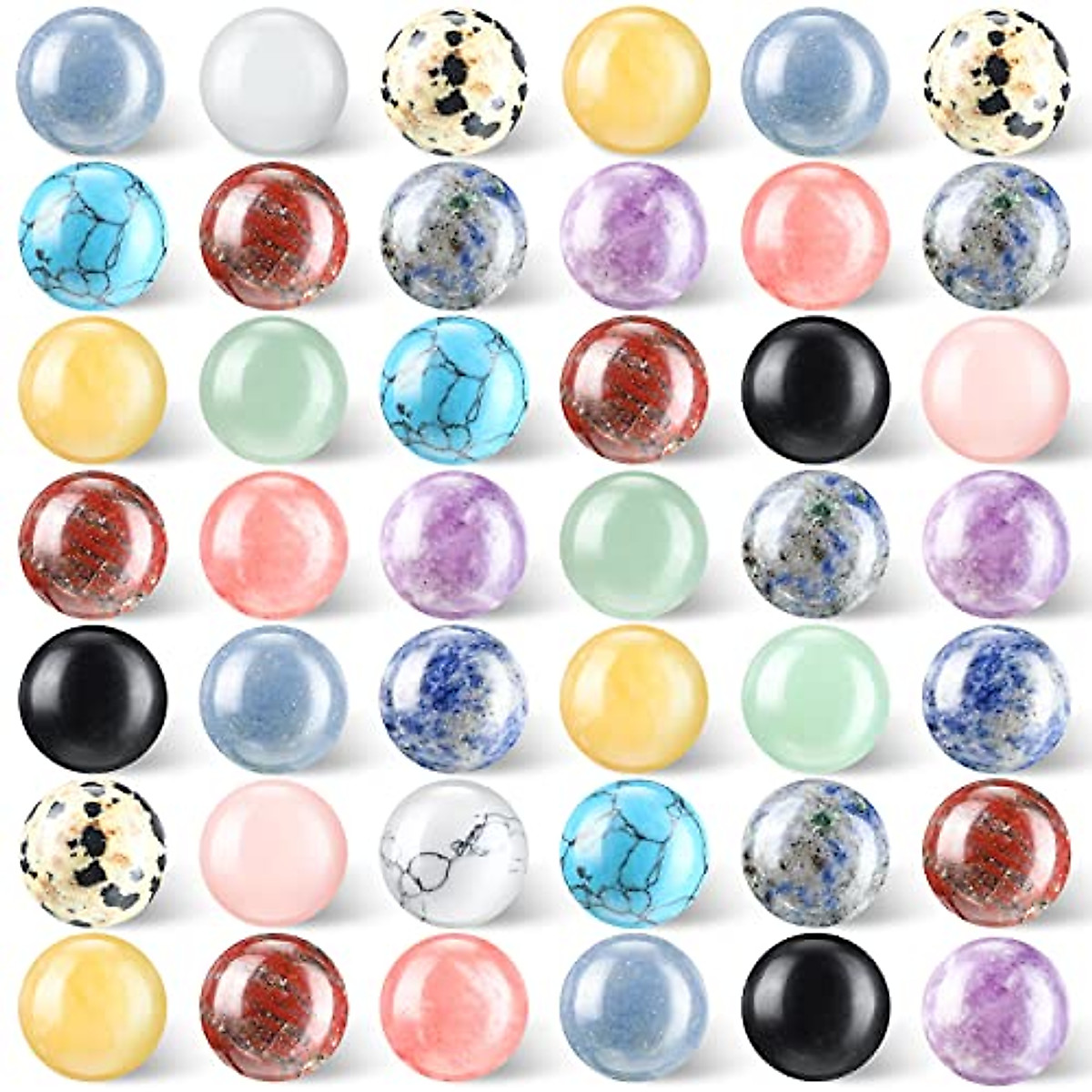 45 Pieces Gemstone Chakra 16mm Sphere Balls Crystal Worry Stones Bulks Gemstones Sphere Balls Assorted Crystal Sphere Polished Stone for Witchcraft Stress Relief Meditation Reiki Balancing Decor