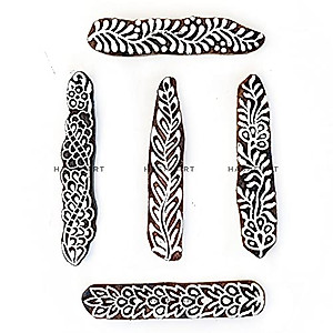 HASHCART® Wooden Pottery Stamps for Block Printing - Finger Stamp Set of 5, Wooden Printing Stamps for Crafting on Fabric, Clay & Henna Tattoo, Wood Stamps for Saree