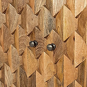 The Urban Port Sideboard with 2 Honeycomb Inlaid Doors and Wooden Frame, Natural Brown