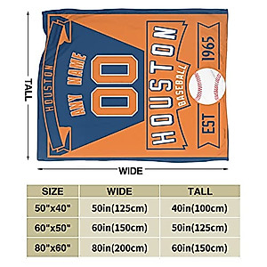 Custom Blanket for Bed Fans Gift Baseball City Winter Summer Fleece Throw Blankets Personalized Name and Number, 30"x40", 50"x60", 70"x80"