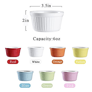 YAZYLIFE Ramekins 6oz Oven Safe,Creme Brulee Ramekins and Souffle Dishes,Porcelain Ramekin Baking Bowls,Dipping Sauce Dish.Pudding Cups,Set of 6,Colorful. (Colorful)