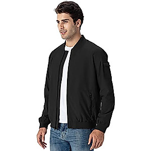 Gopune Men's Windproof Bomber Jackets Lightweight Running Windbreaker Outdoor Golf Fashion Coat Black,XL