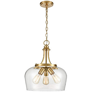 TEENYO Modern Gold Pendant Light Mid Century 3-Light Clear Glass Pendant Lighting with Adjustable Chain Brass Glass Pendant Lights Kitchen Island for Dining Room Bedroom Living Room