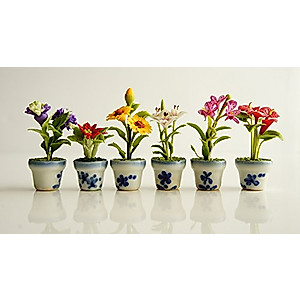 6 Miniatures Flower Garden Artificial Clay Pots Size s Scale 1:12