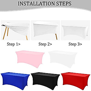 JALANCY 8 Pack 6FT Spandex Table Covers Fitted Rectangle Tablecloth Washable Wrinkle Resistant Stretch Table Cloth for Folding Table Wedding Party Birthday Banquet Bar Events（White）