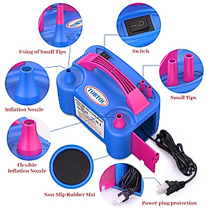 TOBTOC Portable Balloon Pump Electric, Balloon Inflator Blower Dual Nozzle Air Pump for Latex Balloons with Balloon Arch Making Tool Kit Balloon Blower Machine for Party Balloon Decorations(110V 600W)