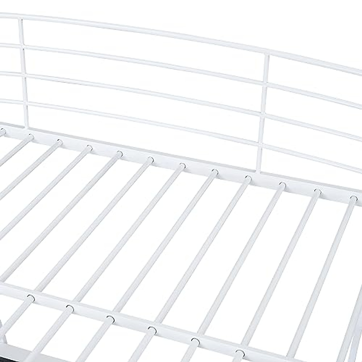 Merax Full Size Loft Bed with 4 Layers of Shelves and L-Shaped Desk, Stylish Metal Frame Bed with a Set of Sockets, USB Ports and Wireless Charging, White