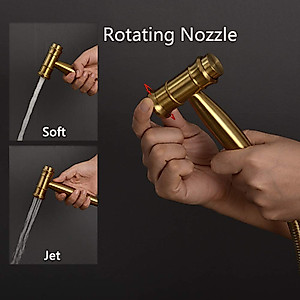 Bidet Sprayer Faucet Set with Cold and Hot Water Brass Handheld Toilet Bidet Attachment Pressure Sprayer Wall Mount Portable Cloth Diaper Washer Shower Sprayer Set/Brushed Gold (Black)