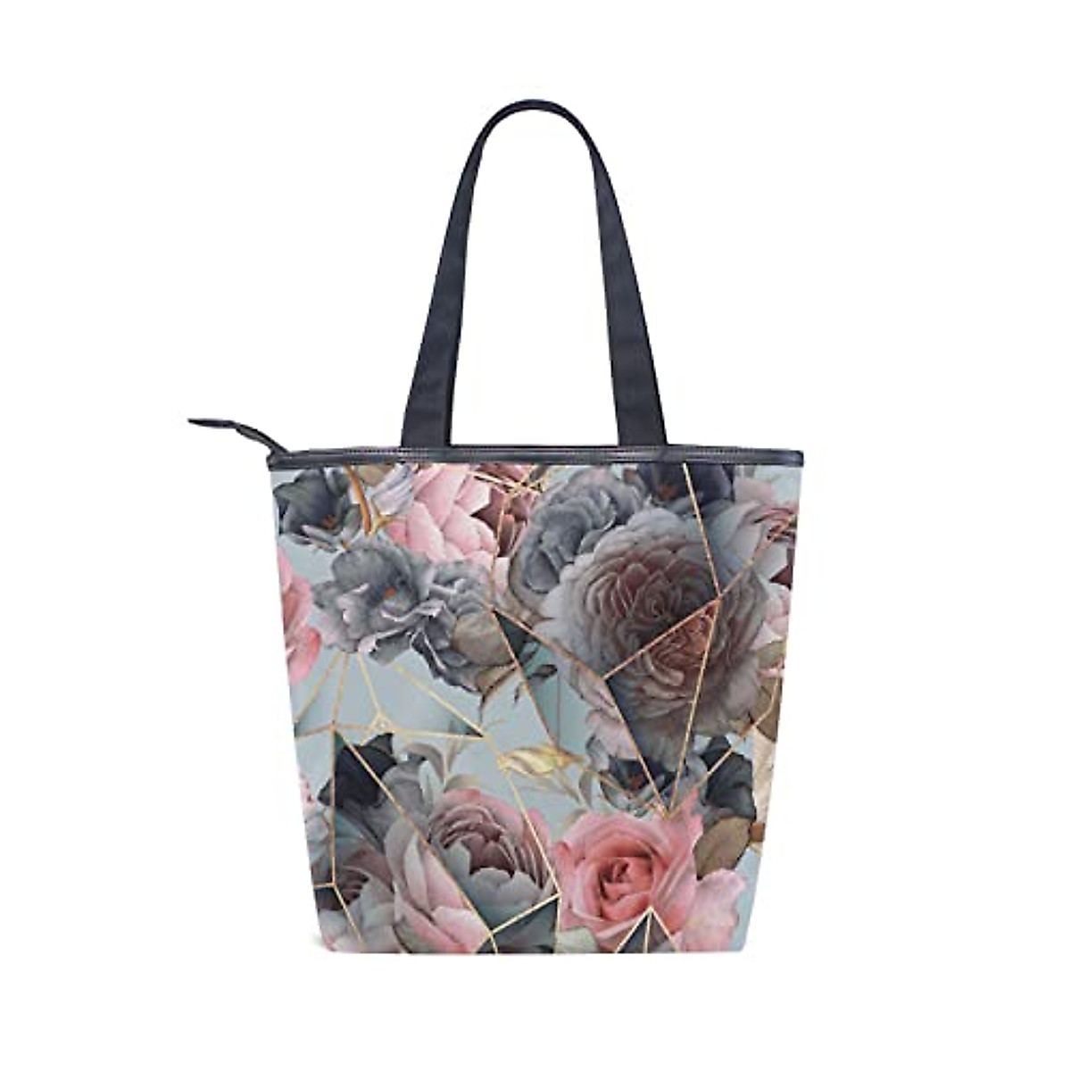 Pink Rose Marble Tote Handbag for Women Tote Bag, Canvas + leather Shoulder Bag, Hobo bag, Satchel Purse(226ut8a)