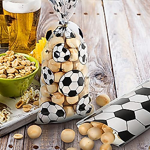 100 Pieces Soccer Ball Treat Bags 2 Designs Soccer Goodie Bags Football Cellophane Bags Party Favor Gift Bag with 100 Pieces Twist Ties for Kids Soccer Themed Birthday Supplies