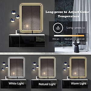 Niccy LED Bathroom Mirror, 30"x22" Rectangle Wall Mounted Vanity Mirrors with Metal Frame, Anti Fog Dimmable Smart Mirror for Bathroom/Bedroom/Livingroom/Entryway(Horizontal or Vertical),Black