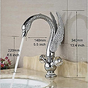 Kitchen Taps Brass Faucet Tap Chrome Silver Swan Basin Faucet Deck Mounted Bathroom Faucet Hot and Cold Water Mixer Tap Bath Water Faucet Basin Sink Taps-Chrome W Cover Plate,Chrome