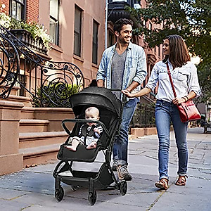 BABY JOY Lightweight Baby Stroller, Infant Stroller w/Easy One-Hand Fold, Adjustable Backrest/Footrest/Canopy, 5-Point Harness & Storage Basket, Compact Toddler Travel Stroller for Airplane (Black)