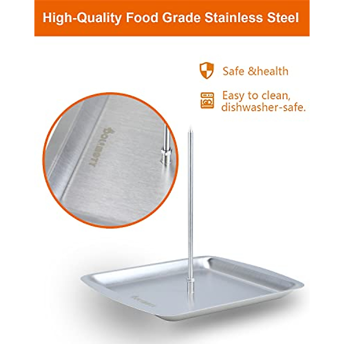 Al Pastor Skewer for Grill-Roasting Rack Stainless Steel Vertical Skewer Stand for Tacos Al Pastor, Shawarma, Kebabs, with 2 Size Skewers(8” &12”) for Smoker, Kamado Grill, Oven