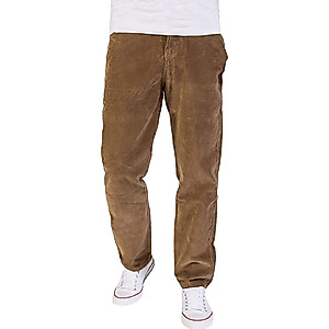 Men's Straight Leg Corduroy Pants Retro Classic Slim Fit Flat Front Pant Casual Vintage Thick Loose Trousers (Camel,Medium)