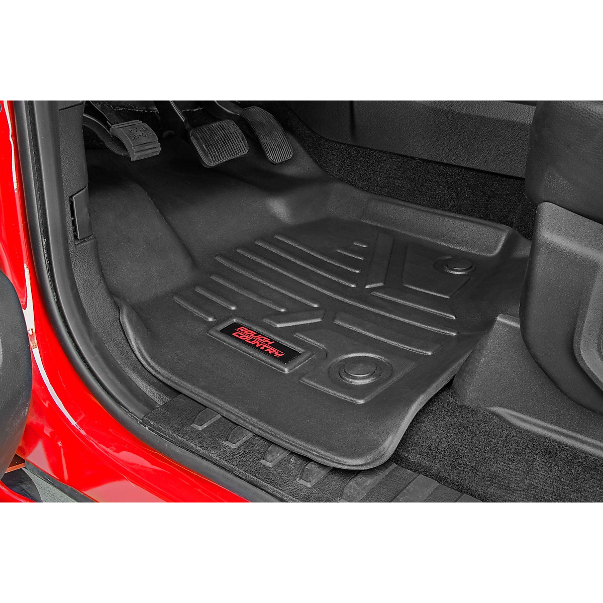 Rough Country All Weather Floor Mats Set for Ford F-150 SuperCrew-Cab (2015-2024) - Custom Fit Rubber F150 Floor Mats, Durable Rubber Truck Mats, Waterproof Truck Floor Mats