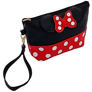 BELMAKS Black Murine Makeup Bag Cosmetic Bags Toiletry Organizer White Polka Dots Red Cartoon Makeup Organizer for Teen Girls 5.1" x 5.9" Murine Zipper Cute Purse for Travel