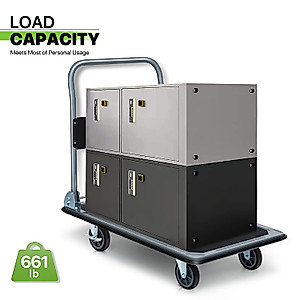 Magshion Platform Hand Truck Cart, High Carbon Steel Folding & Rolling Flatbed Cart with 4 Heavy-Duty Casters Load Capacity 661LBS for Home, Office Loading (Black)